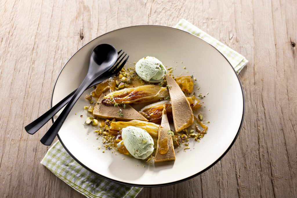 Chaud froid witloof en pistache met FAUX GRAS® de GAIA Terrine met ...